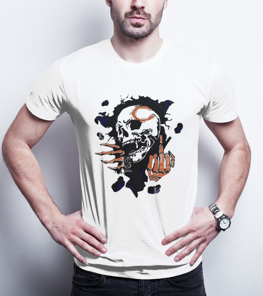 Chicago Bears Skull Middle Finger Logo T-Shirt