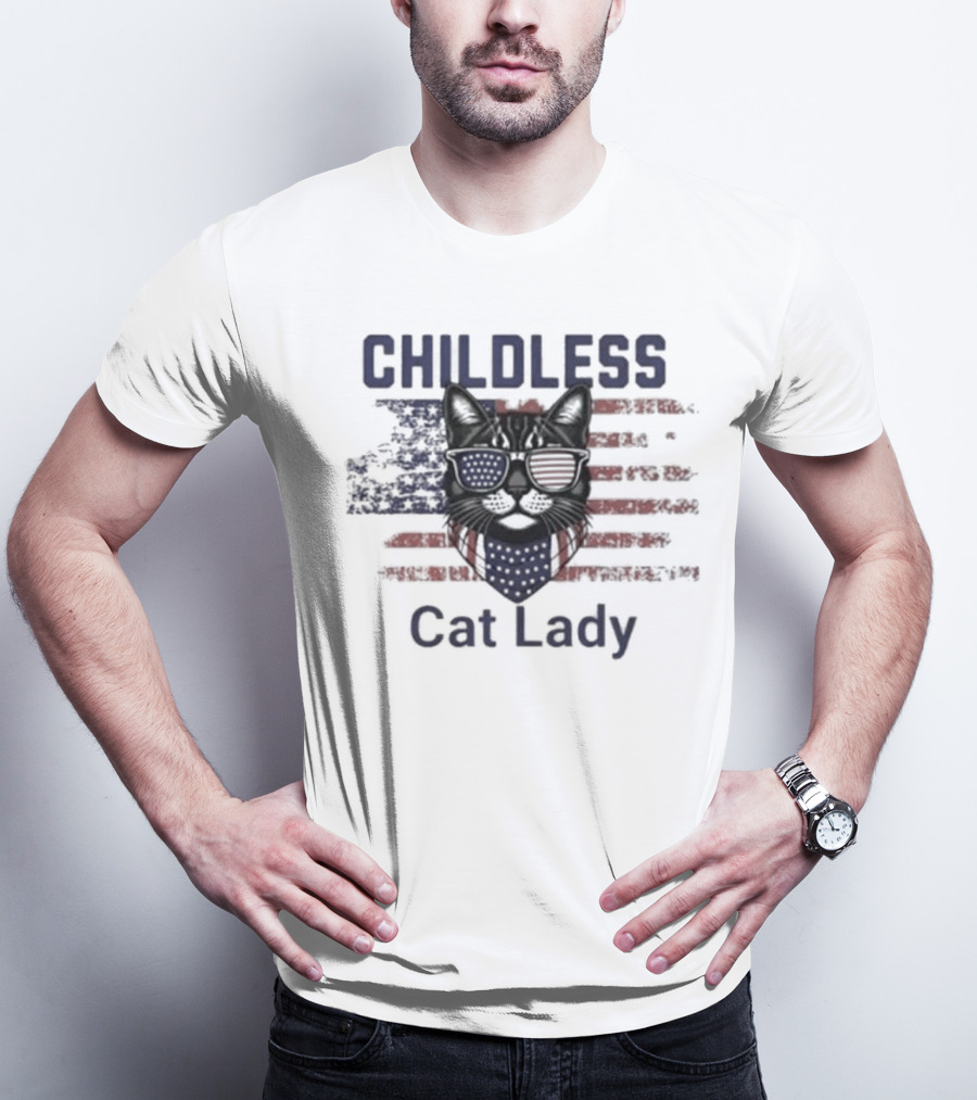 Childless Cat Lady Patriotic American Flag Cat With Sunglasses T-Shirt