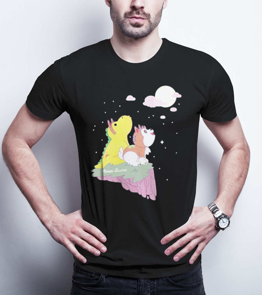 Moriah Elizabeth Howl-O-Ween Cute Dinosaur And Dog Moonlit Night Scene T-Shirt