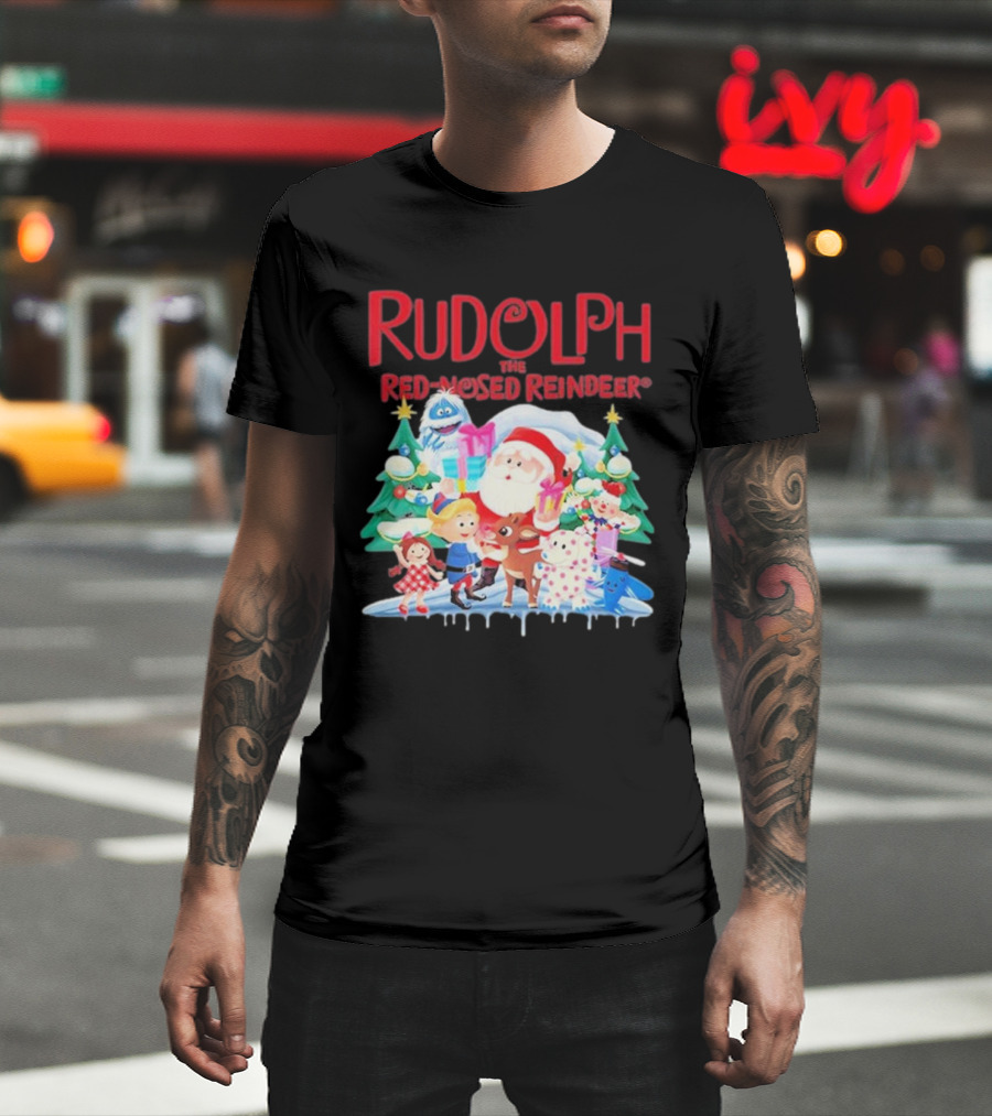 Rudolph The Red-Nosed Reindeer Christmas Santa And Friends Scene T-Shirt