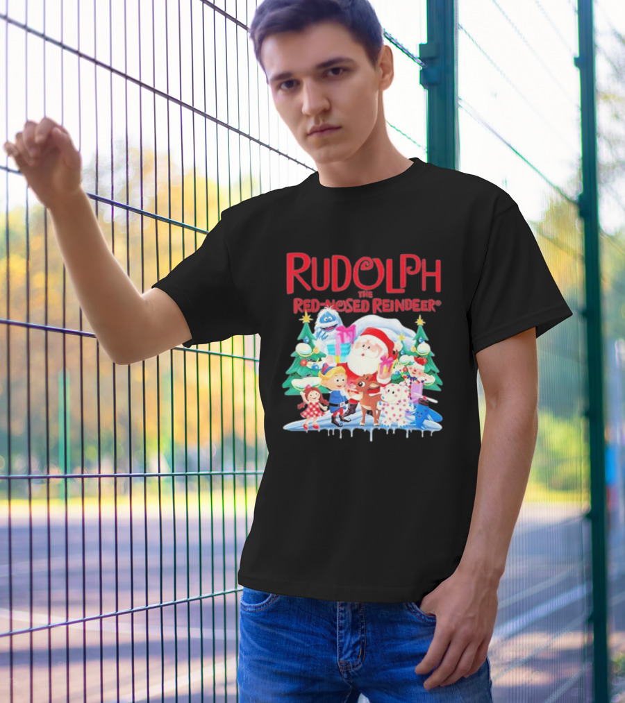 Rudolph The Red-Nosed Reindeer Christmas Santa And Friends Scene T-Shirt