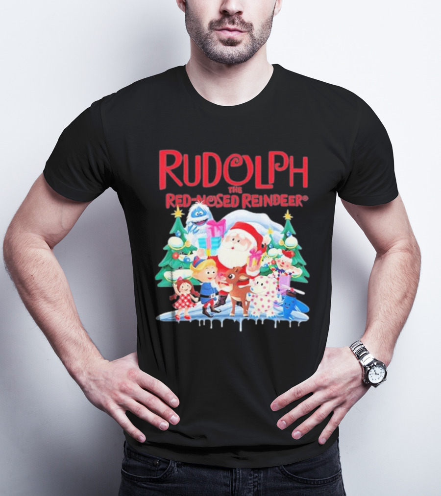 Rudolph The Red-Nosed Reindeer Christmas Santa And Friends Scene T-Shirt