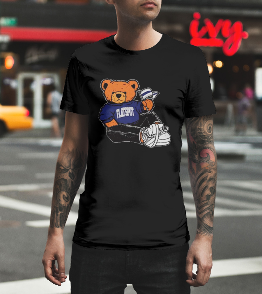 Flatspot Bear In Blue Sweatshirt With Flag Sitting Down T-Shirt