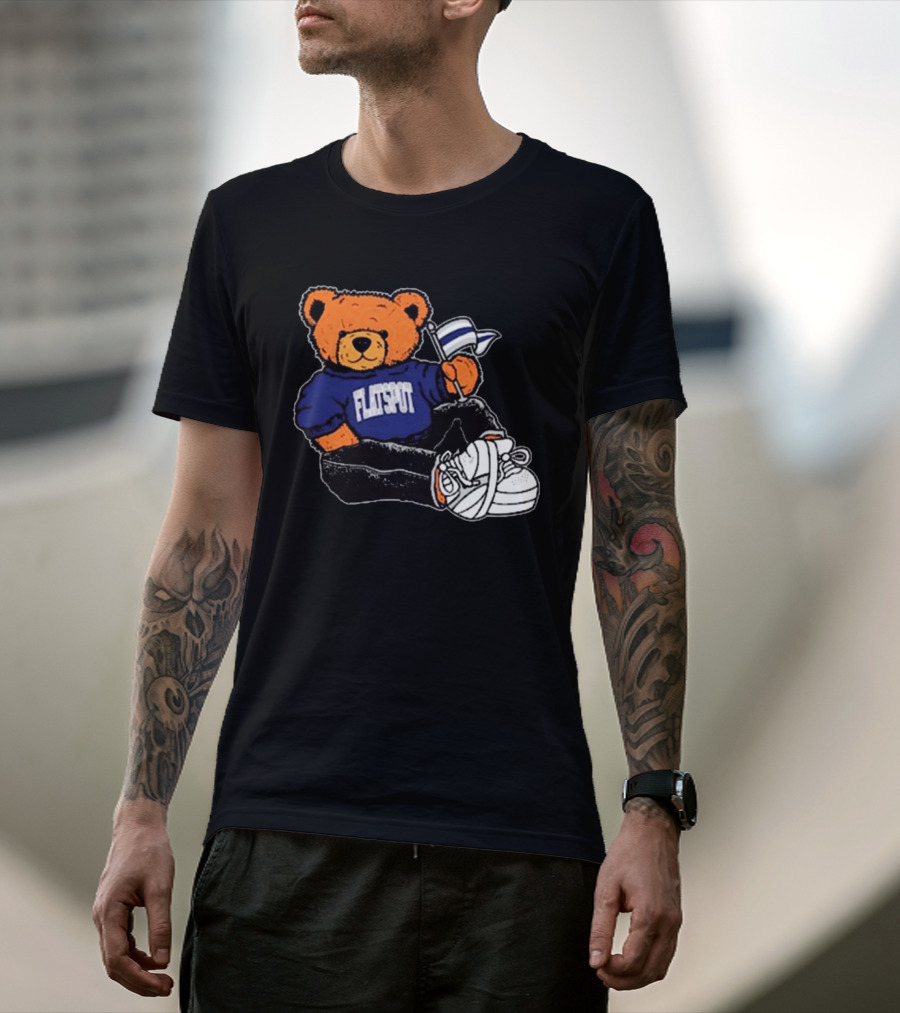Flatspot Bear In Blue Sweatshirt With Flag Sitting Down T-Shirt