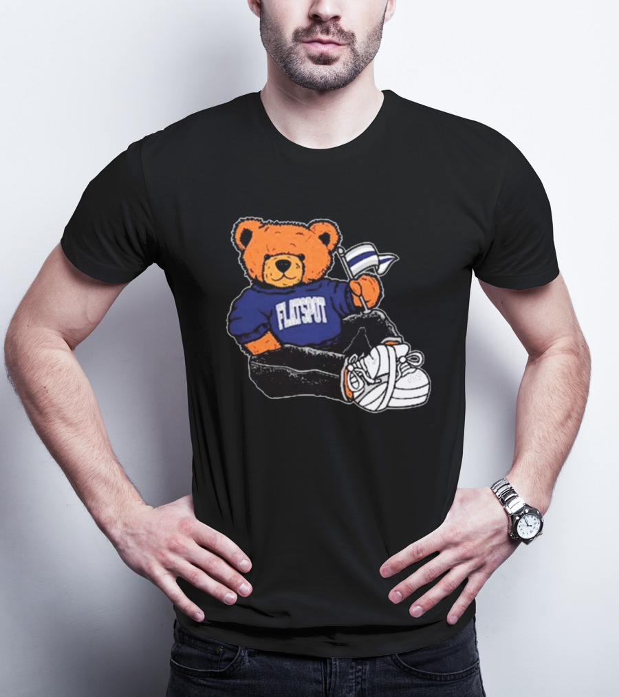Flatspot Bear In Blue Sweatshirt With Flag Sitting Down T-Shirt
