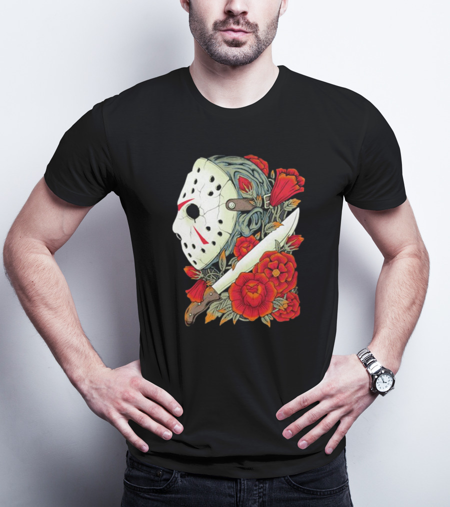 Crystal Lake Counselor Camp Mask Floral Knife T-Shirt