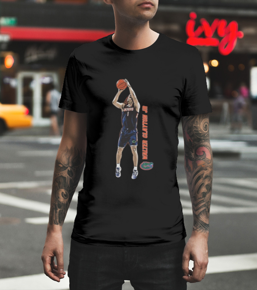 Walter Clayton Jr. Florida Gators Basketball Shooting Cartoon T-Shirt