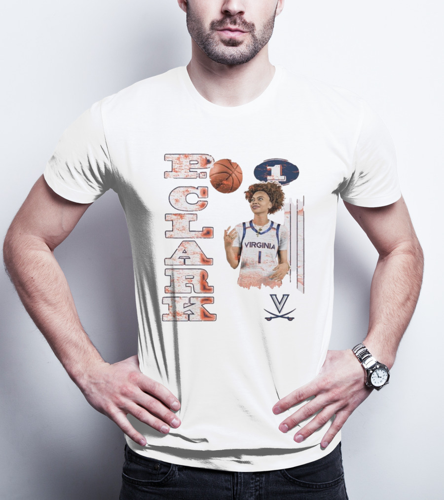 Clark Virginia Cavaliers Basketball Number 1 Cartoon With Ball And V T-Shirt