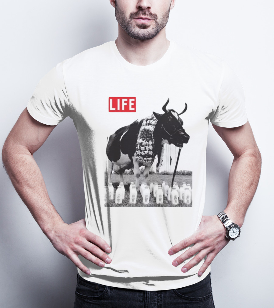 Life Magazine Cow With Milk Bottles And Floral Garland T-Shirt