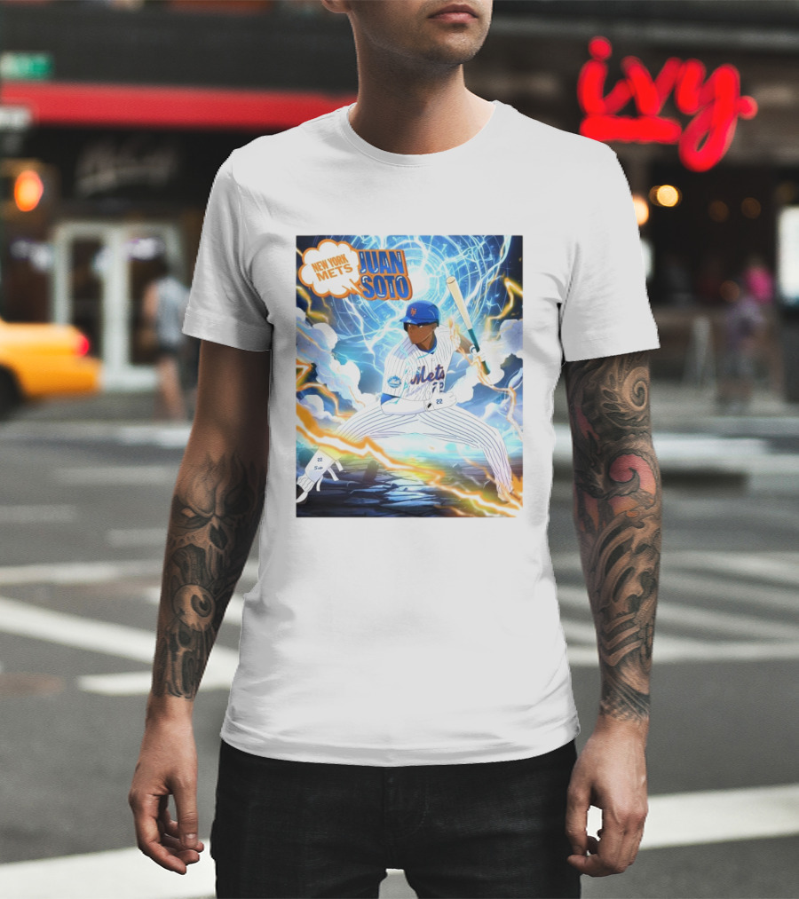 New York Mets Juan Soto Baseball Lightning Adventure T-Shirt