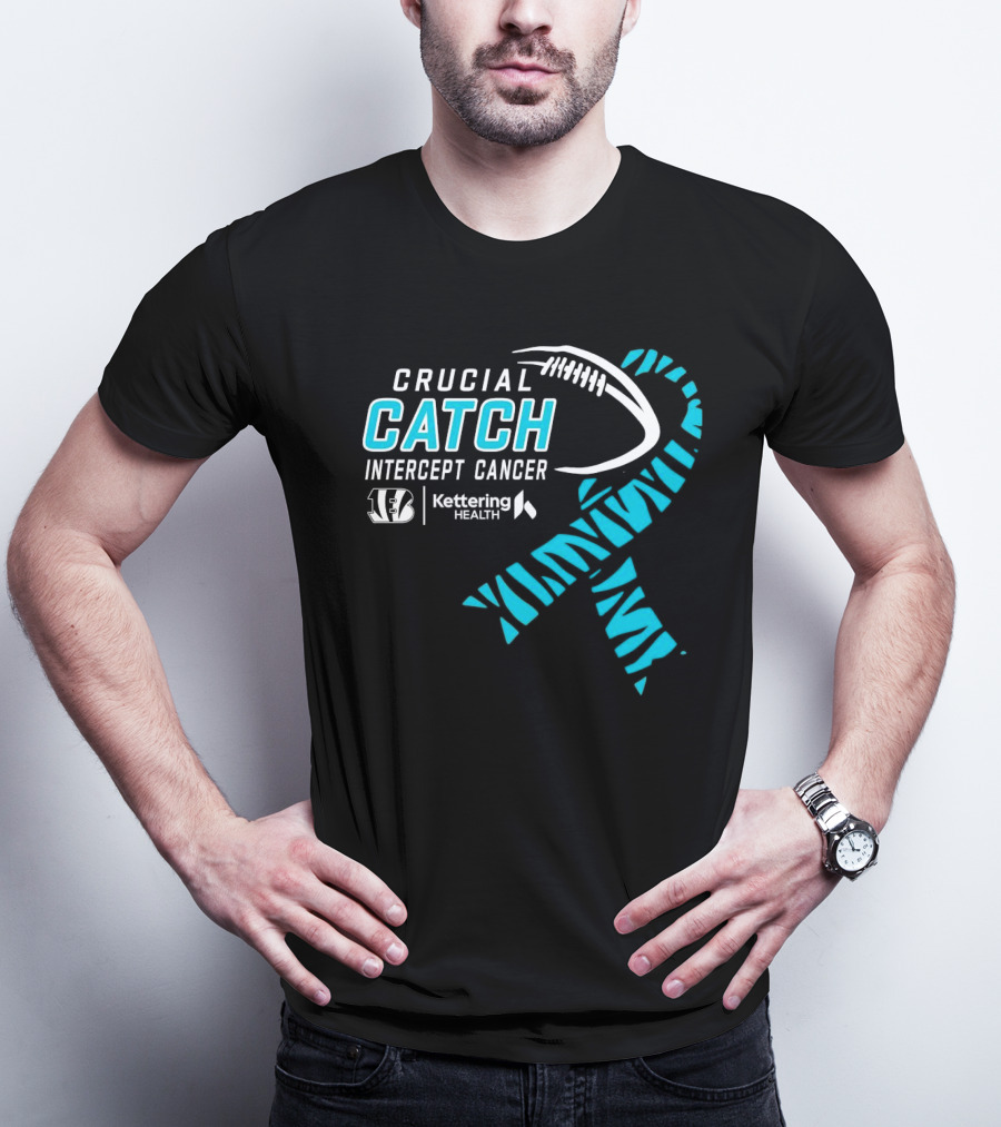 Crucial Catch Intercept Cancer Cincinnati Bengals Kettering Health Cyan T-Shirt