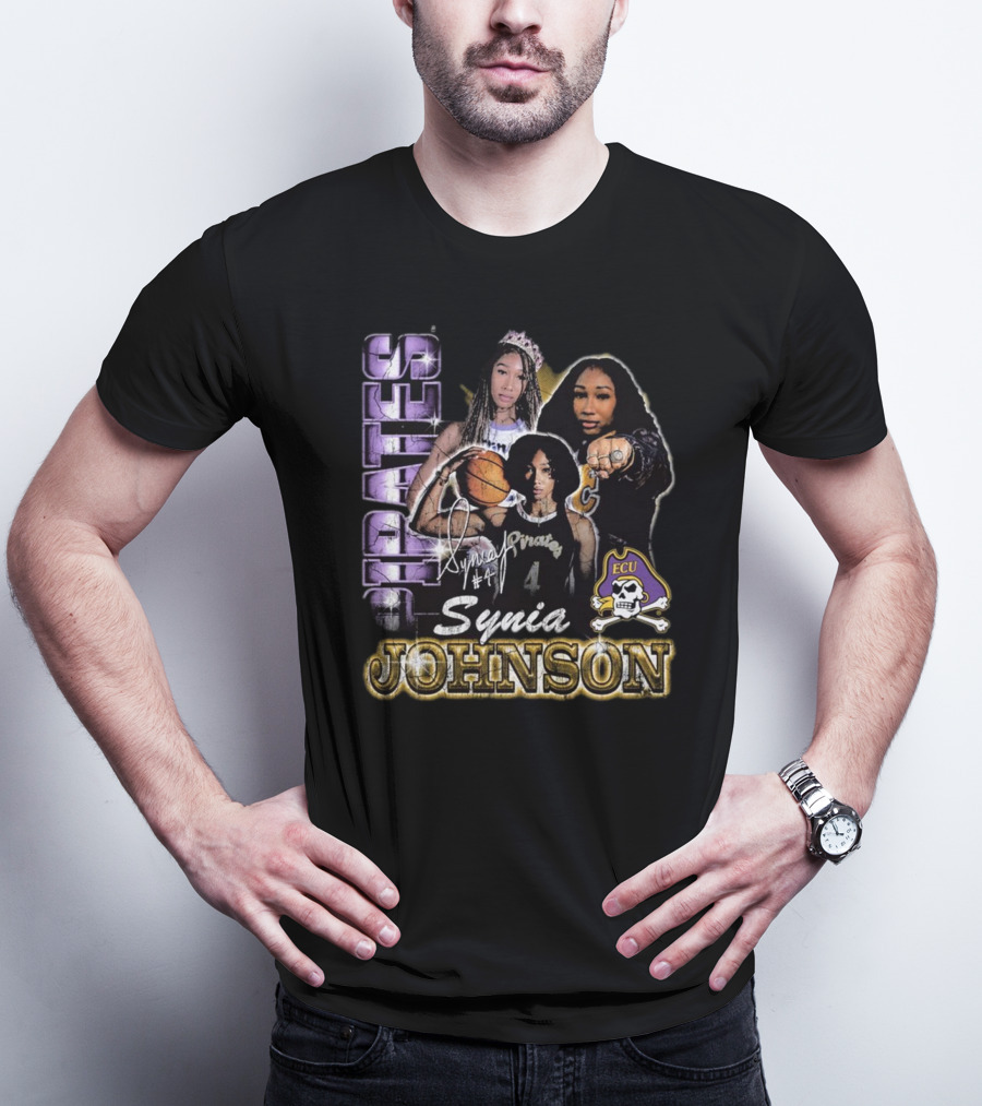 East Carolina Pirates Synia Johnson #4 ECU 90s Style Graphic Signature T-Shirt