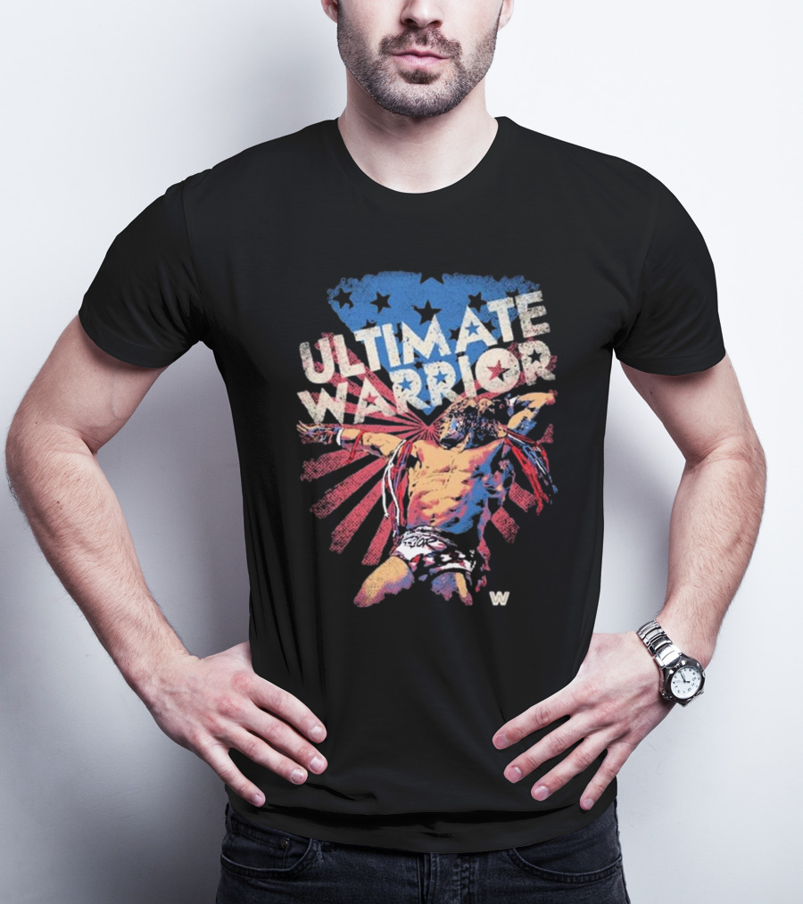 ULTIMATE WARRIOR American Flag Stars Stripes Wrestler T-Shirt