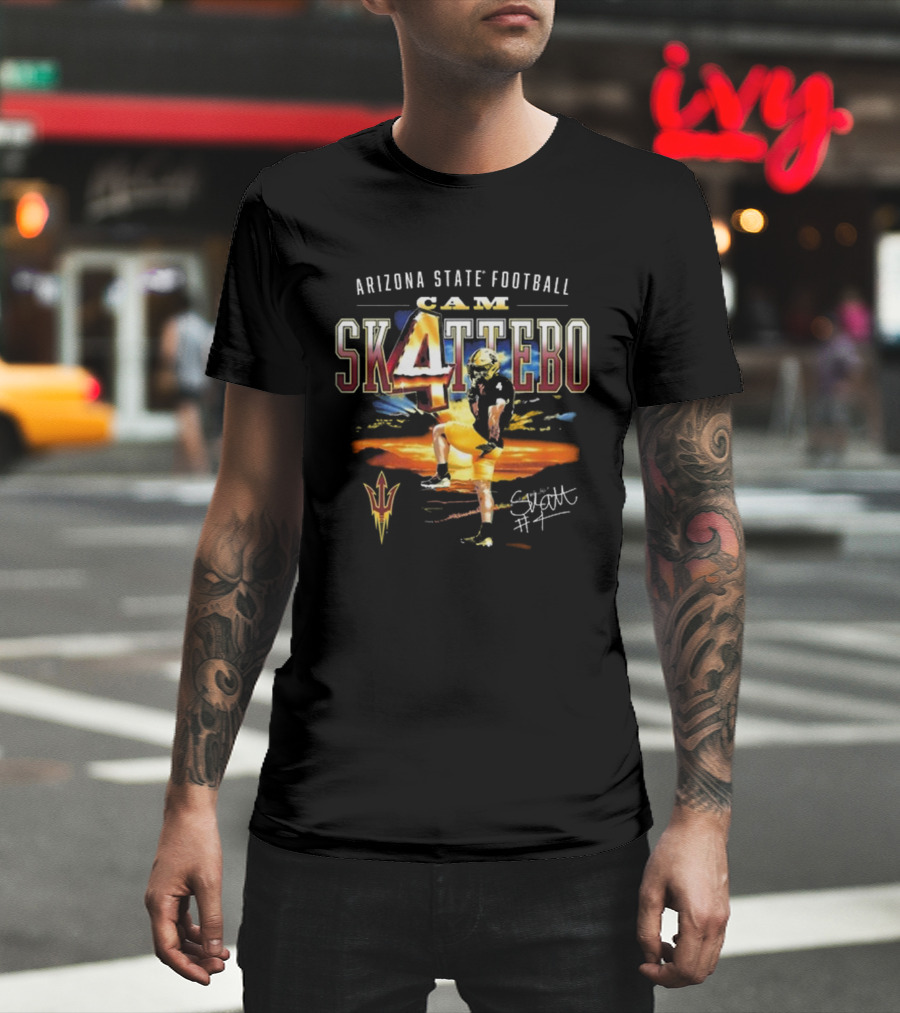 Arizona State Football Cam Skattebo 4 Signature Autograph T-Shirt