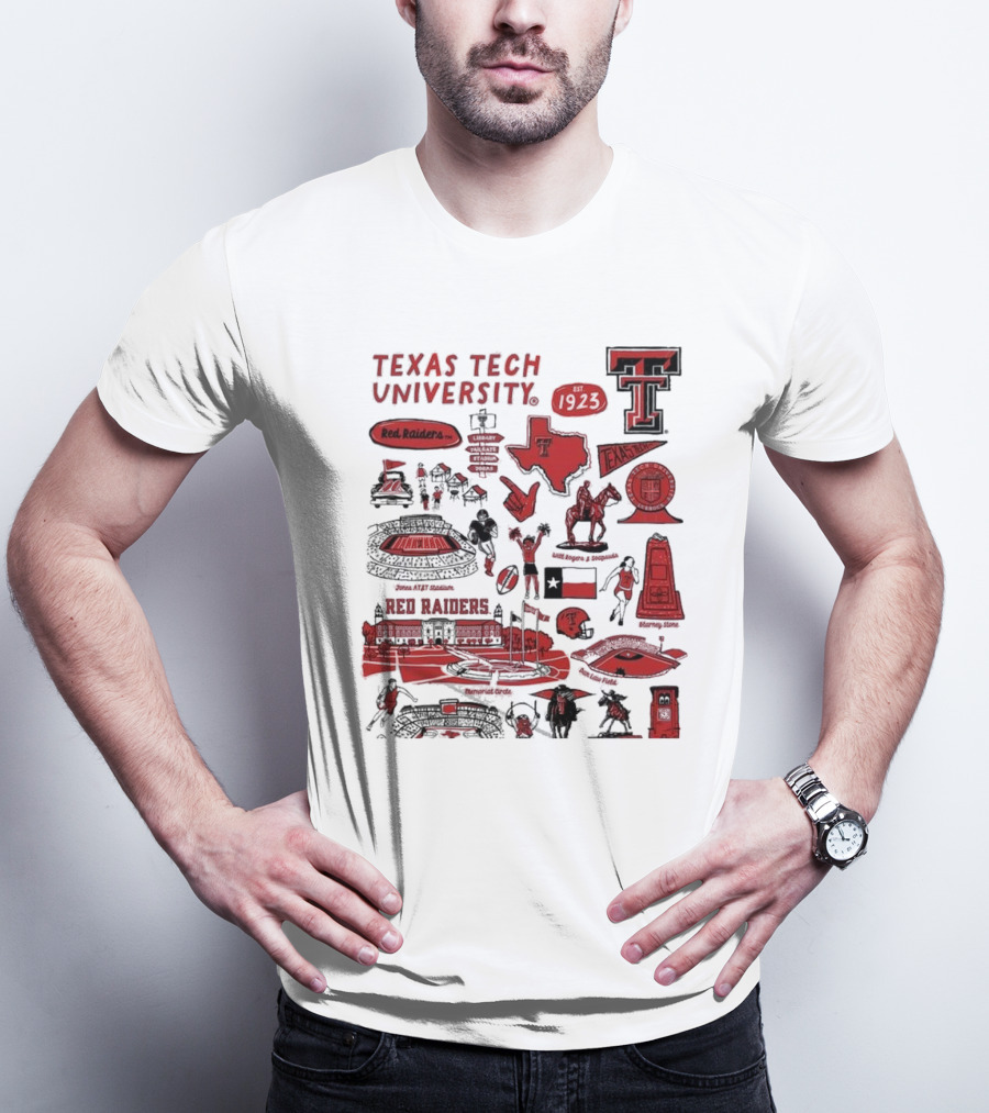 Texas Tech University Red Raiders Est 1923 Texas Spirit Impressions Artwork Icons T-Shirt