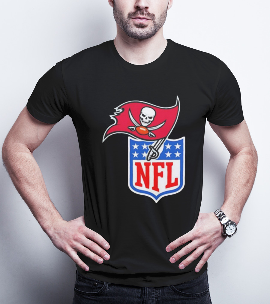 Tampa Bay Buccaneers NFL Collaboration Logo With Pirate Flag And Shield T-Shirt