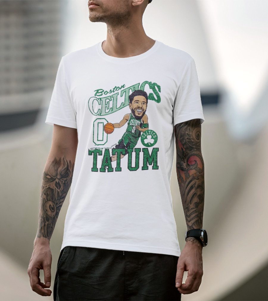Boston Celtics Jayson Tatum Caricature Player New Era Green Basketball 0 Celtics Shamrock T-Shirt