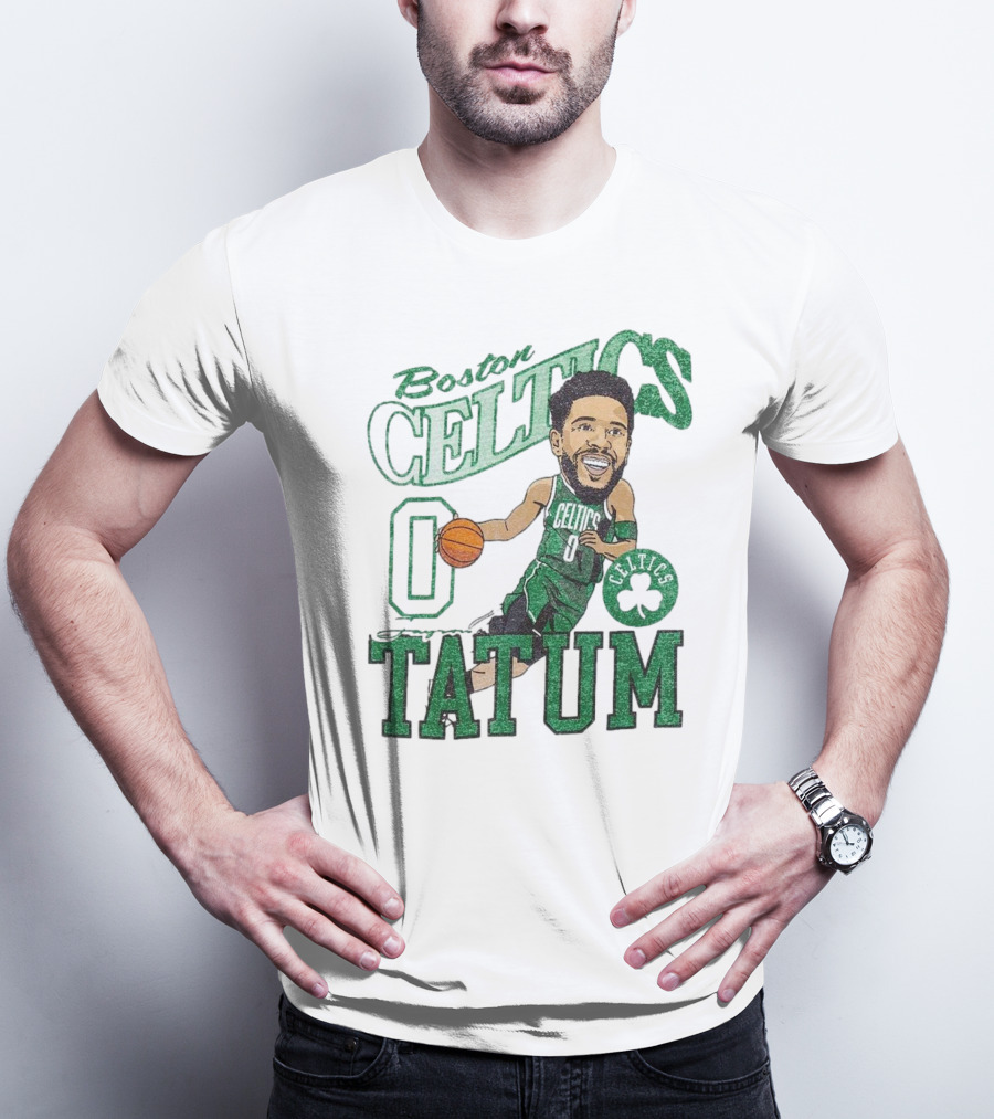 Boston Celtics Jayson Tatum Caricature Player New Era Green Basketball 0 Celtics Shamrock T-Shirt