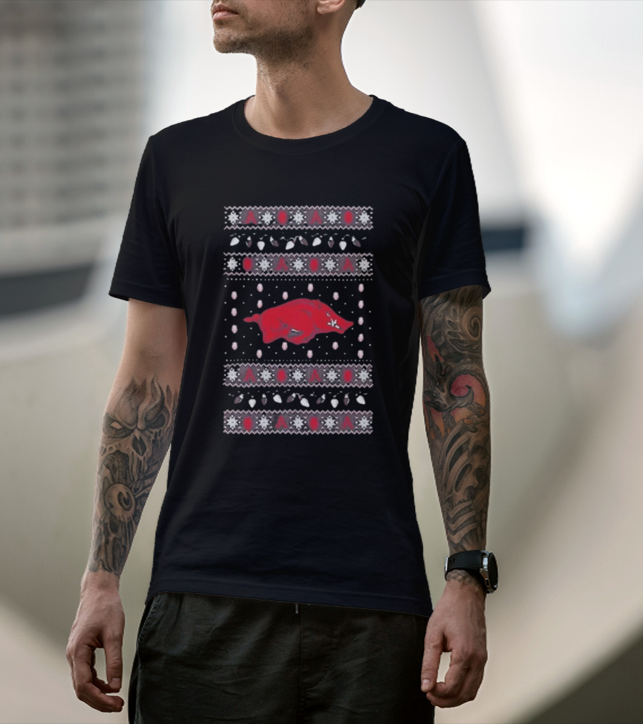 Arkansas Razorbacks Christmas Lights Ugly T-Shirt