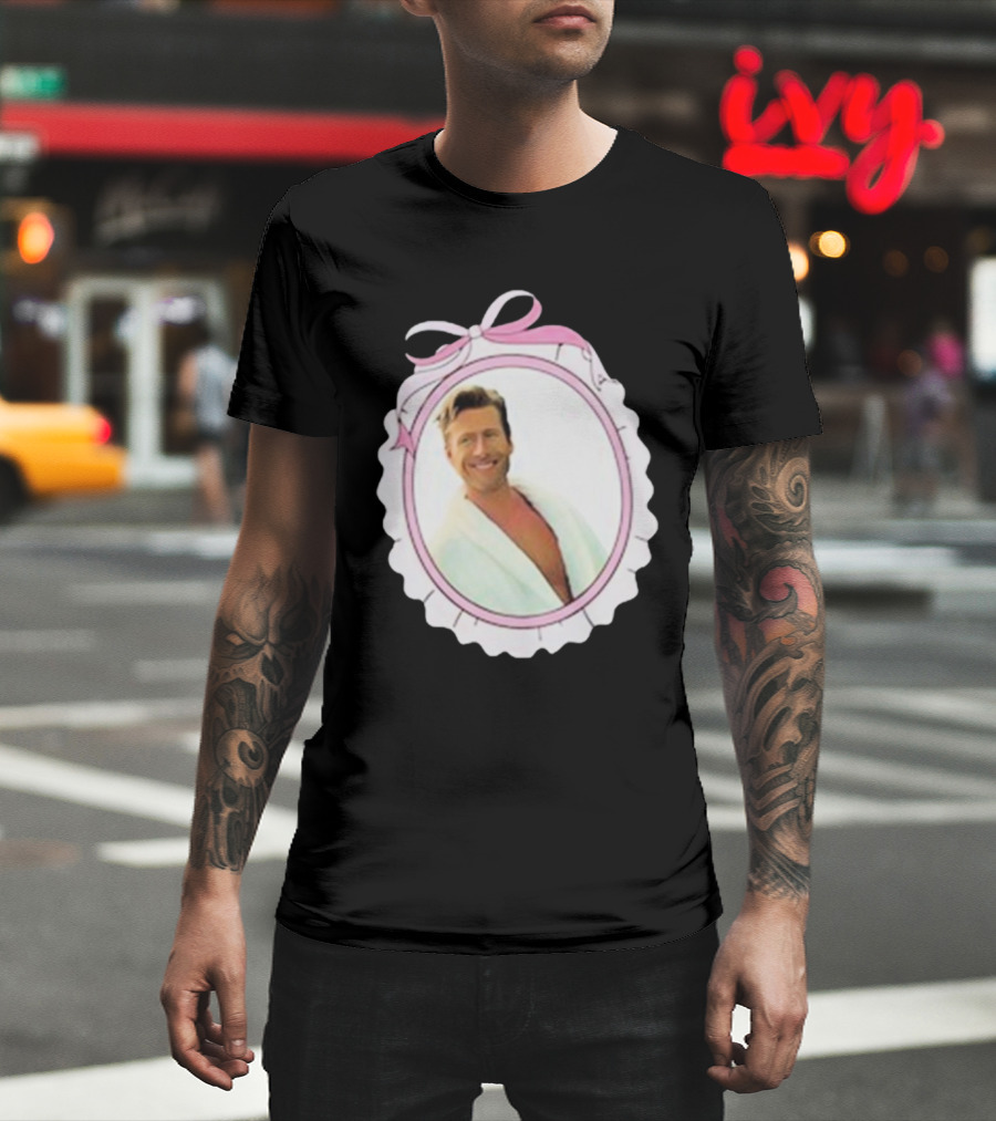 Cherrydaze Glen Powell Pink Ribbon Scalloped Frame T-Shirt