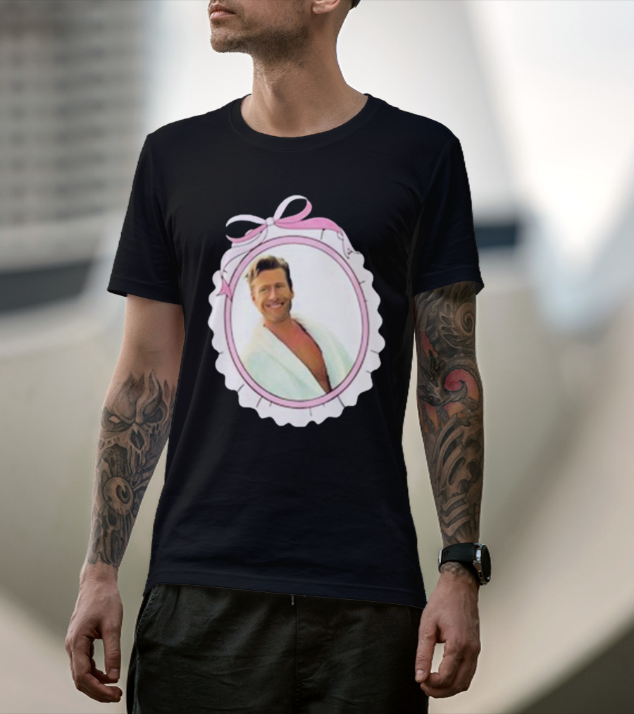 Cherrydaze Glen Powell Pink Ribbon Scalloped Frame T-Shirt