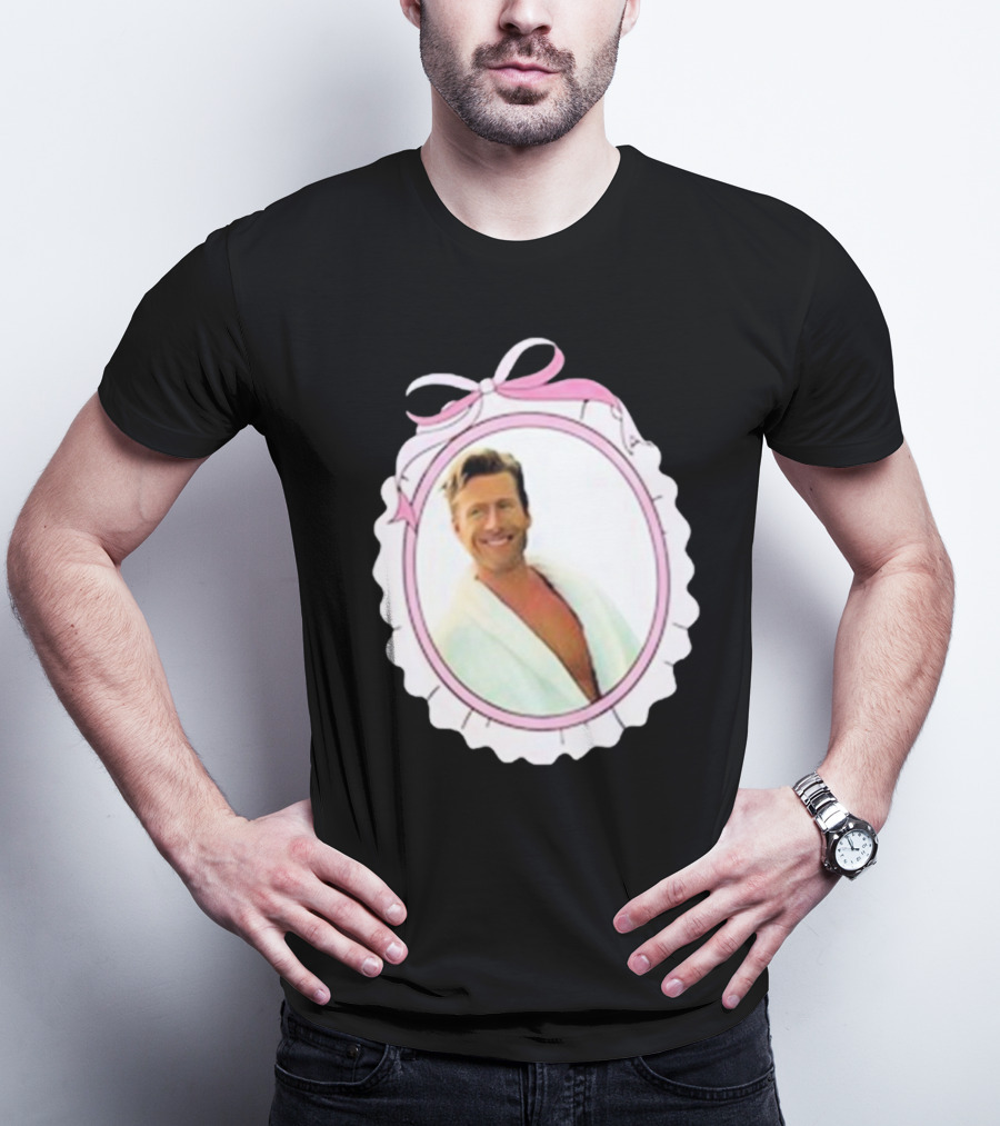 Cherrydaze Glen Powell Pink Ribbon Scalloped Frame T-Shirt