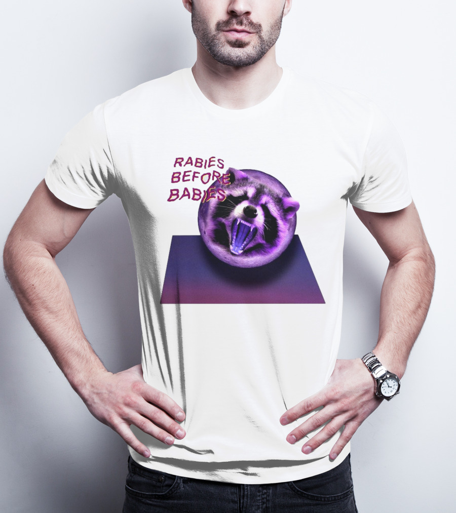 Rabies Before Babies Raccoon Spherical Illusion T-Shirt