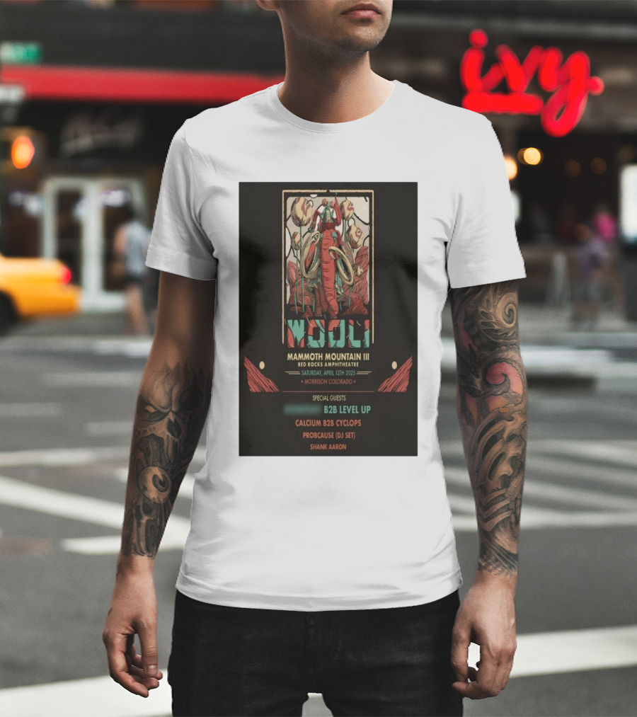 Wooli Mammoth Mountain III Red Rocks Amphitheatre Morrison CO April 12 2025 Special Guests B2B Level Up Calcium Cyclops ProbCause Shank Aaron T-Shirt