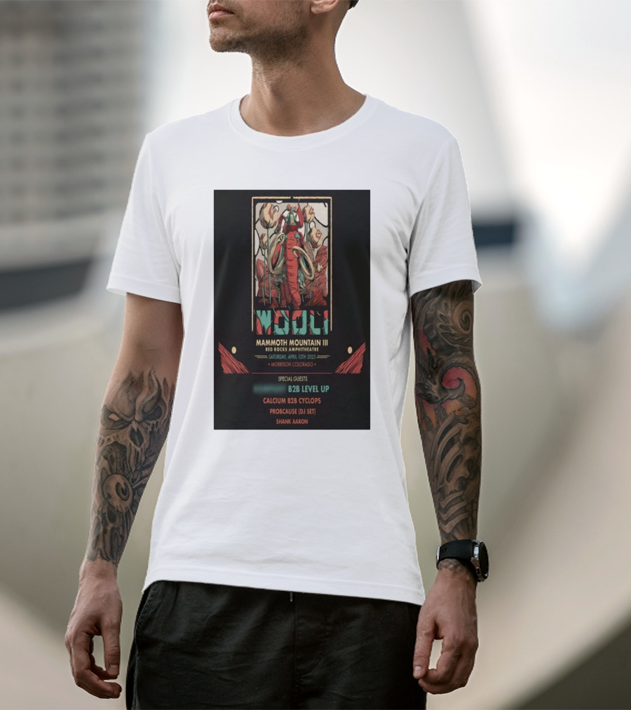 Wooli Mammoth Mountain III Red Rocks Amphitheatre Morrison CO April 12 2025 Special Guests B2B Level Up Calcium Cyclops ProbCause Shank Aaron T-Shirt