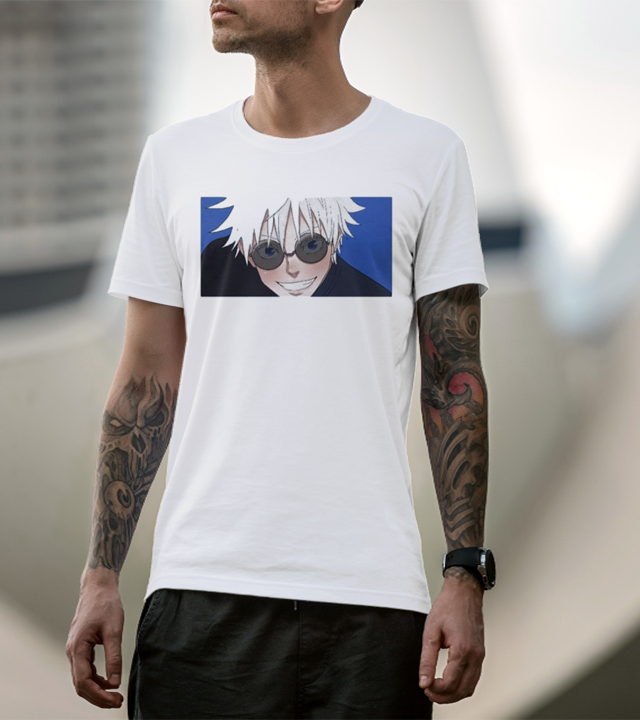 Young Gojo Anime Manga Character Blue Background T-Shirt