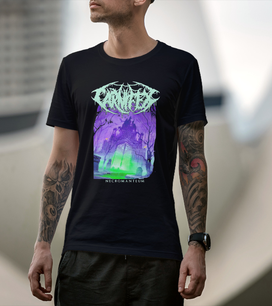 Carnifex Necromanteum Haunted Gothic Castle With Glowing Green And Purple Portal T-Shirt