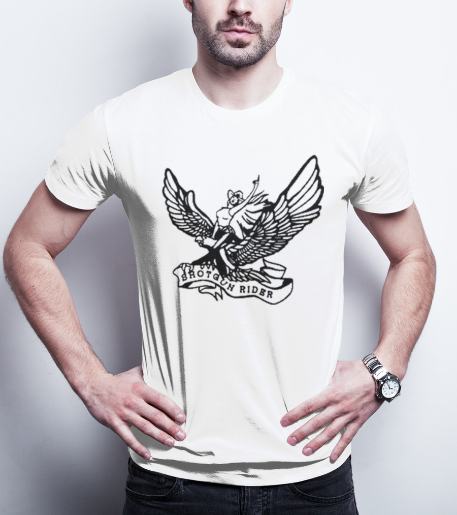 Shotgun Rider Eagle Motorcyclist Banner T-Shirt