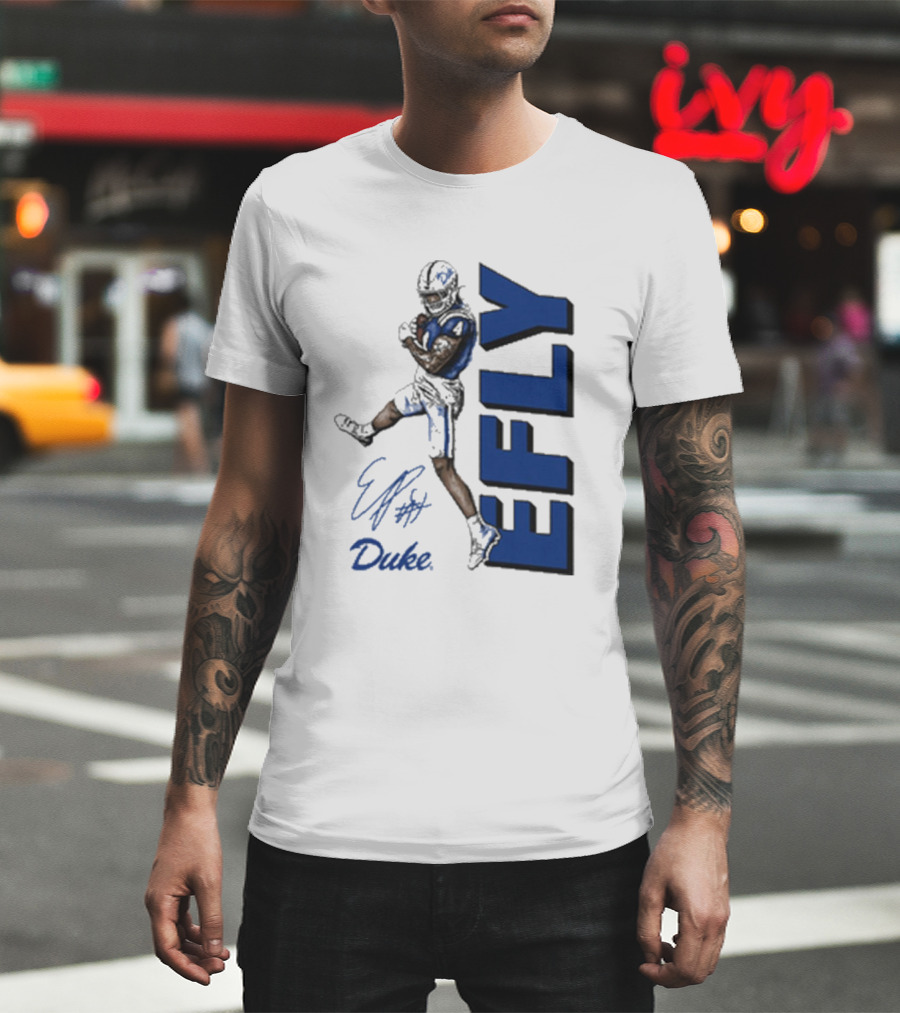 Eli Pancol #4 Duke Blue Devils EFLY Football Signature T-Shirt