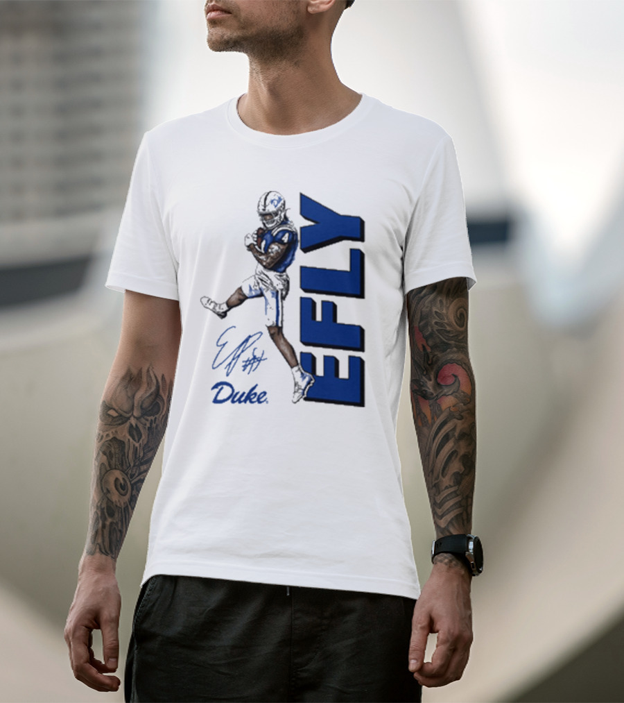 Eli Pancol #4 Duke Blue Devils EFLY Football Signature T-Shirt