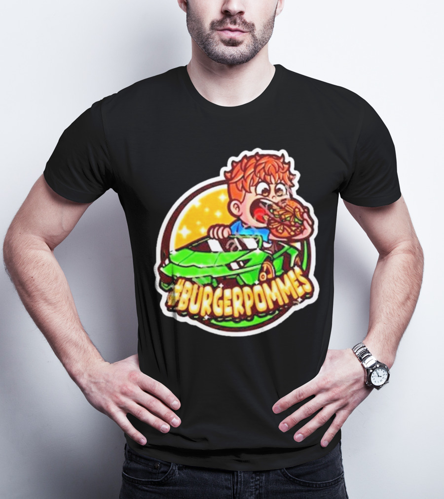 Lukas Eating Burger In Green Car #Burgerpommes T-Shirt