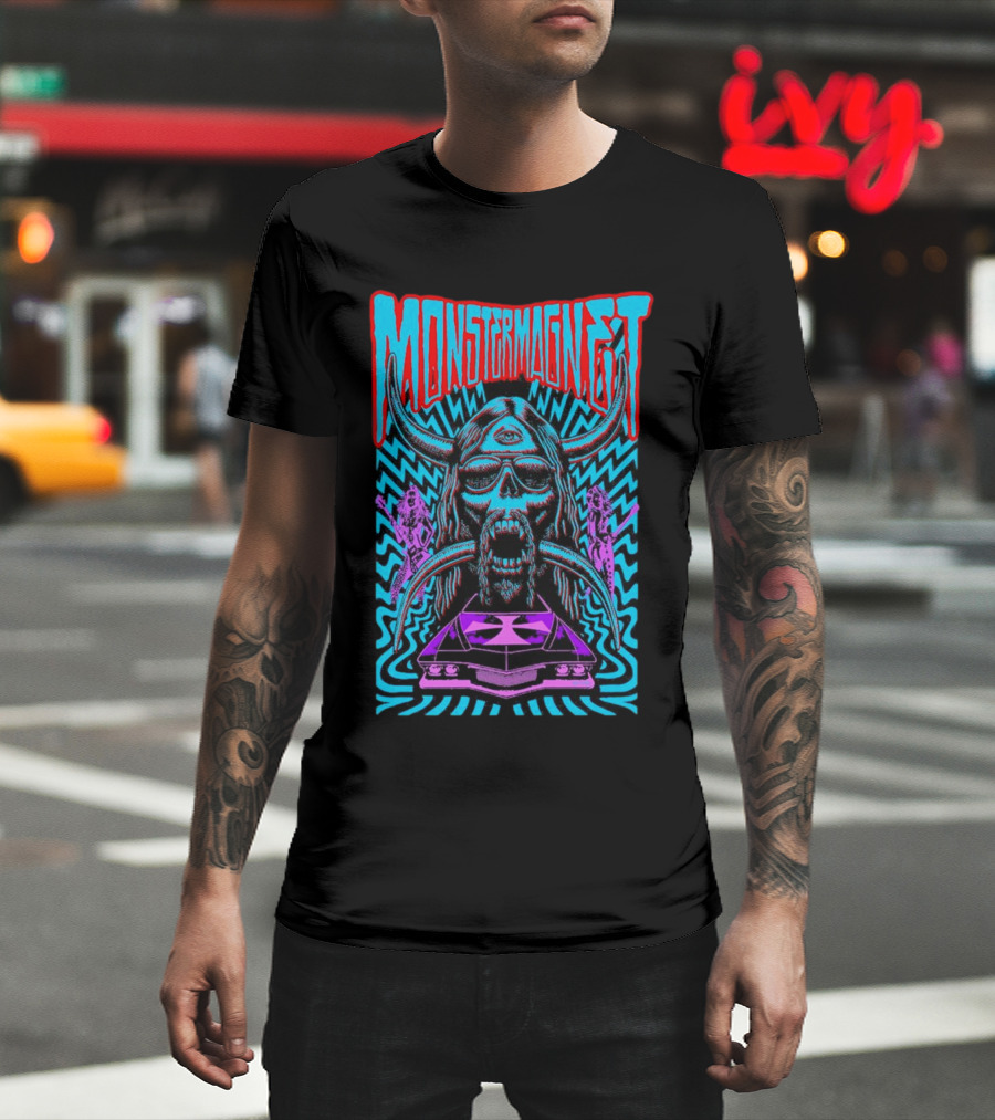 Monster Magnet Vampiric Psychedelic Skull And Car T-Shirt