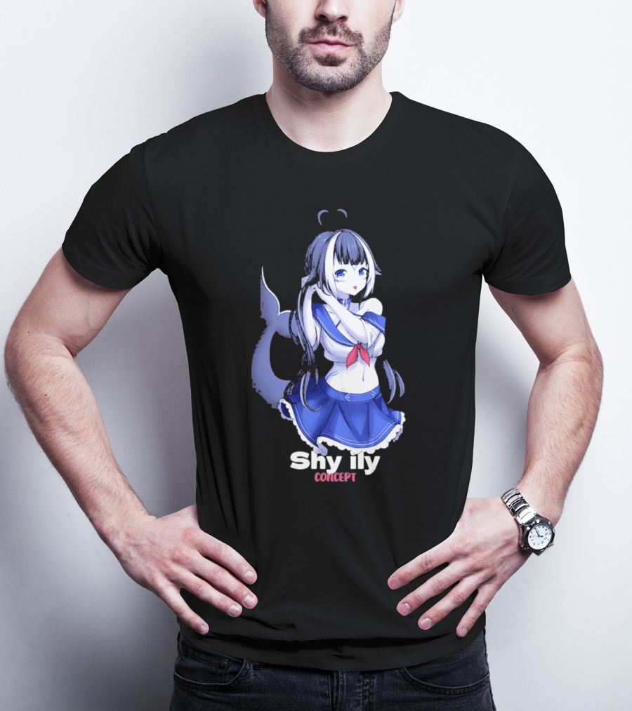 Shy Lily Concept Monochrome Anime Character T-Shirt