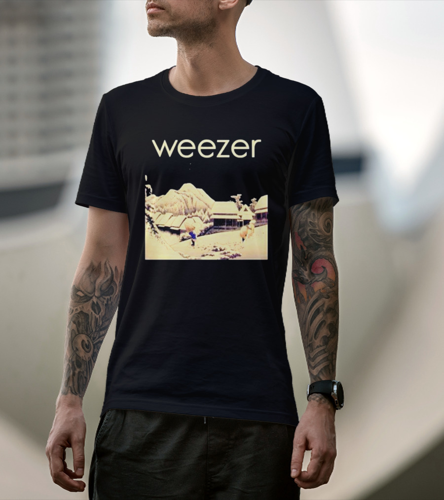 Weezer Pinkerton Album Snowy Village Scene T-Shirt
