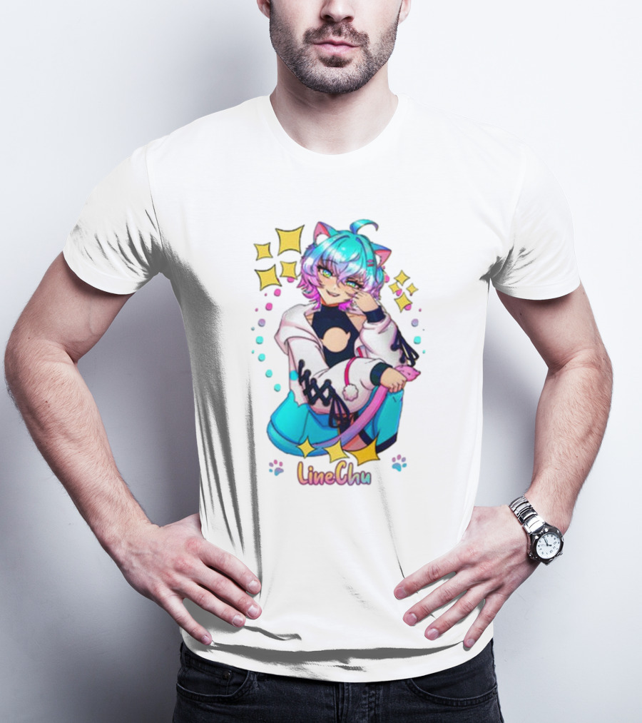 LineChu Glimmer Anime Character With Cat Ears And Colorful Pastel Aesthetic T-Shirt