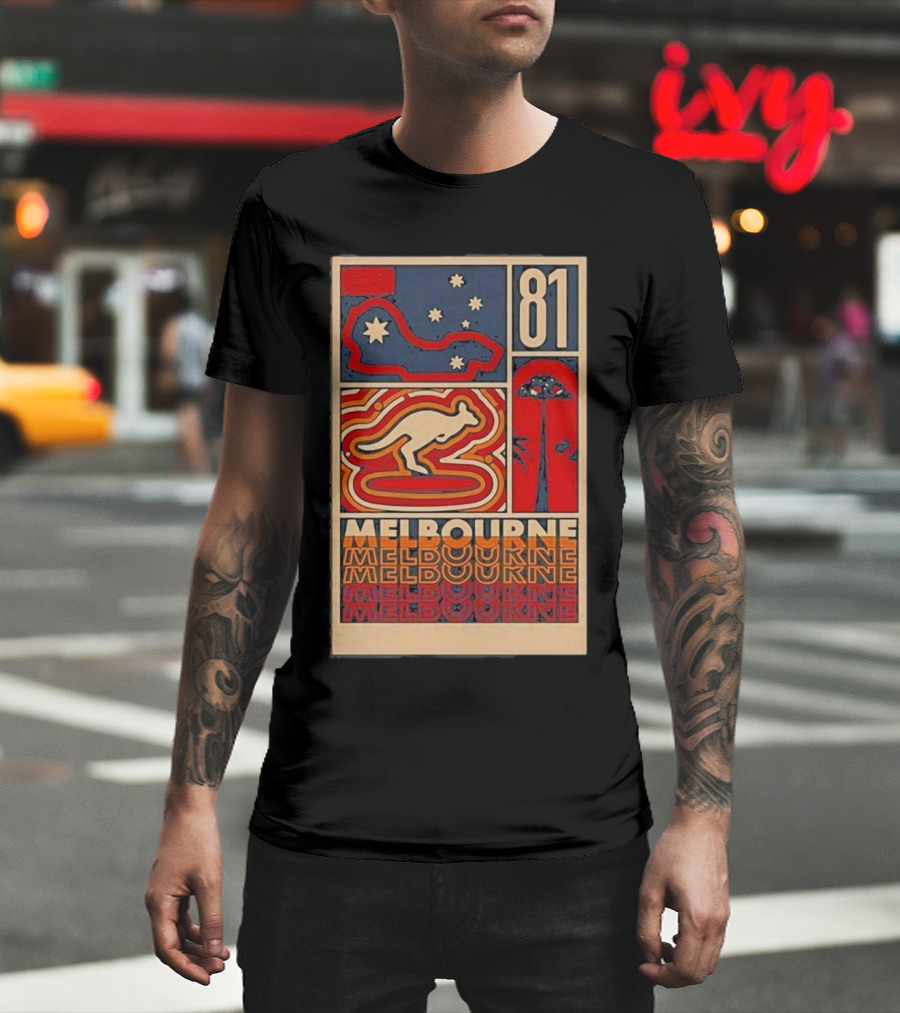 Melbourne 81 Stars Kangaroo Design Funny Oscar Piastri T-Shirt
