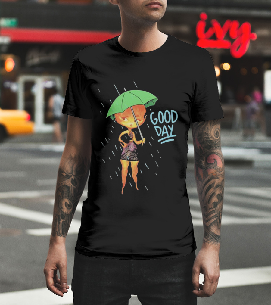 Good Day Ember Lumen Raindrops Green Umbrella T-Shirt