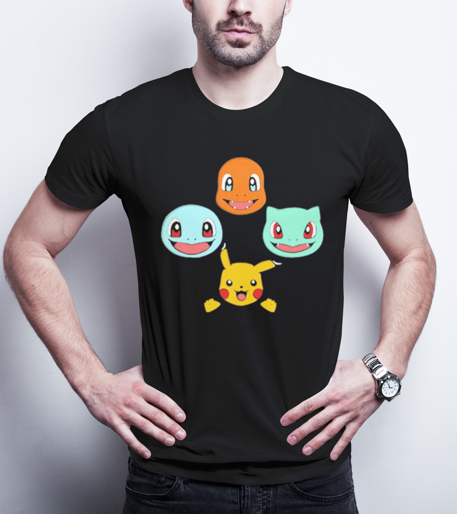 Pokemon Bohemian Rhapsody Charmander Squirtle Bulbasaur Pikachu Faces T-Shirt