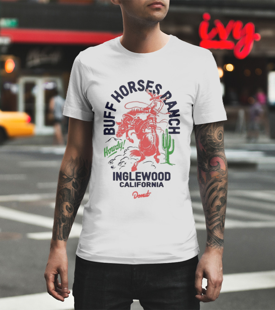 Buff Horses Ranch Howdy Inglewood California Donut T-Shirt