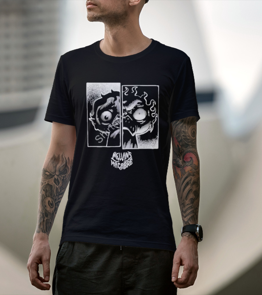 MeatCanyon Merch Melvin’s Macabre Split Face Creepy Comic T-Shirt