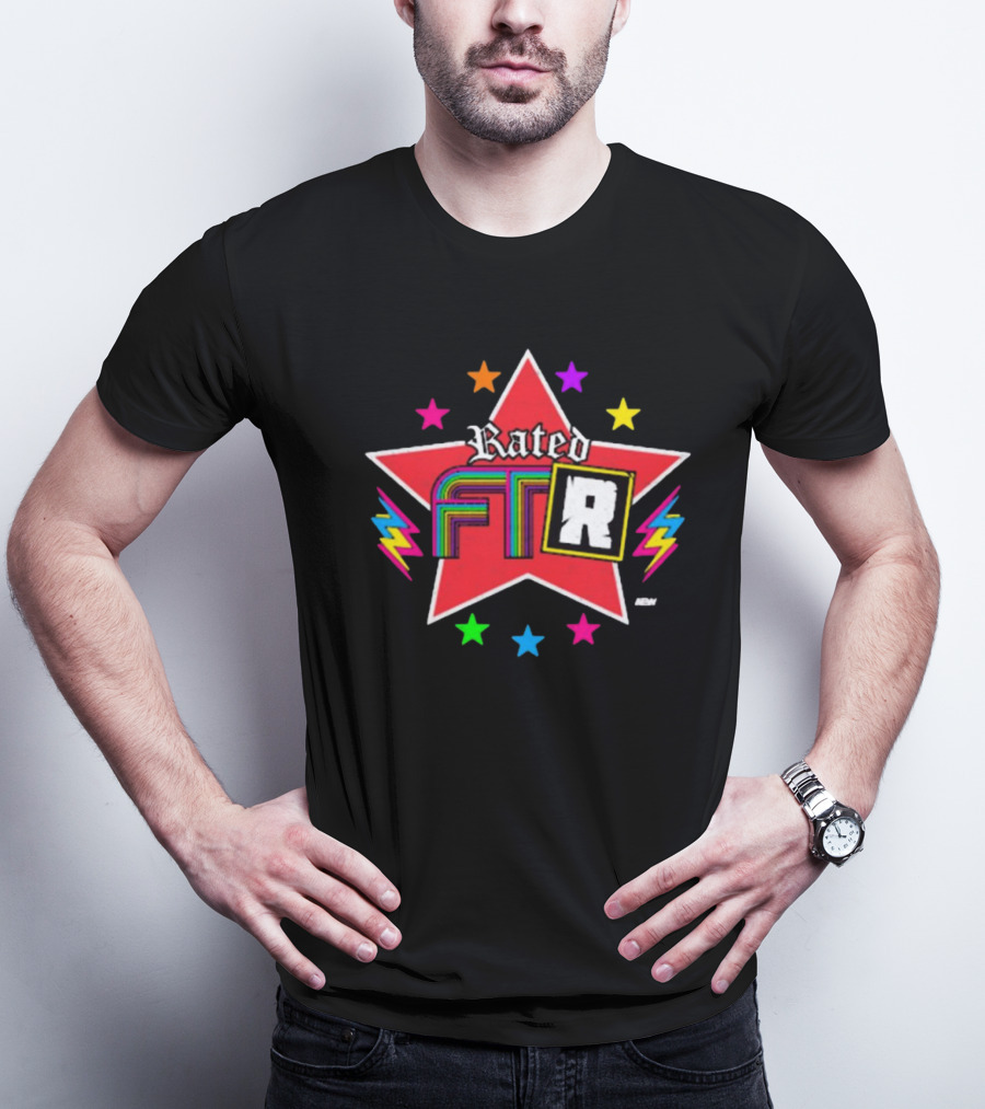 Rated FTR Adam Copeland AEW Star With Lightning And Colorful Retro Stars T-Shirt