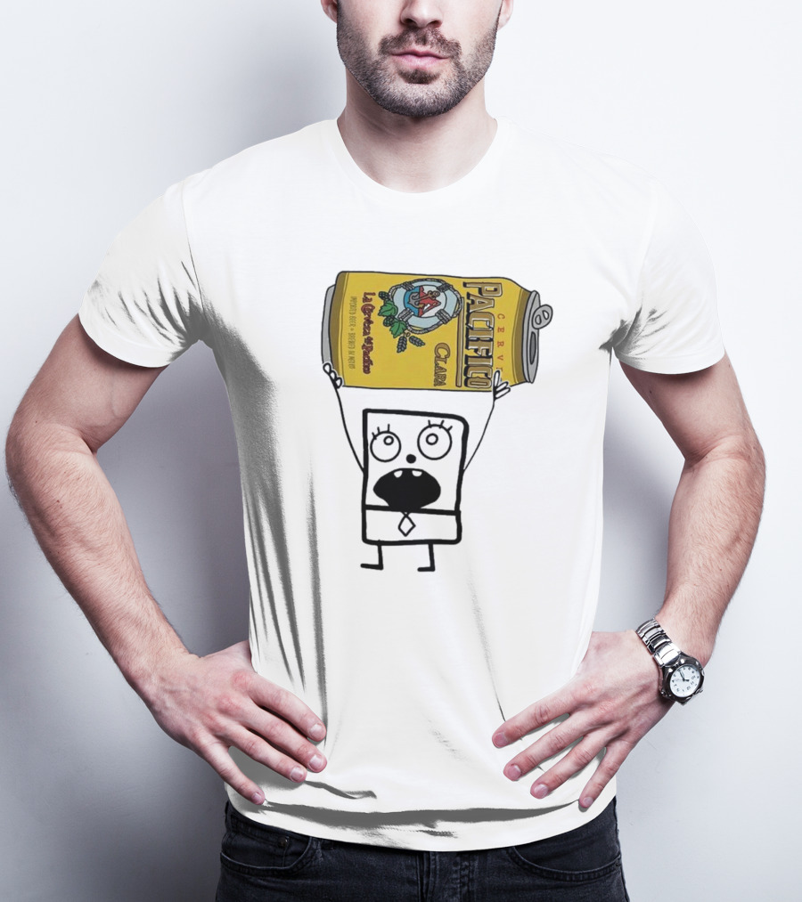 Doodlebob Holding Pacifico Clara La Cerveza Del Pacifico Beer Can T-Shirt