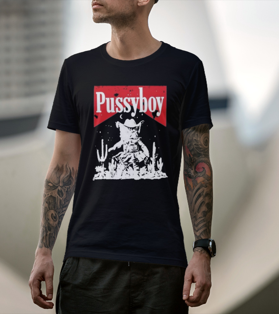 Ezramichelmusic Pussyboy Western Cat Cactus Night Scene T-Shirt