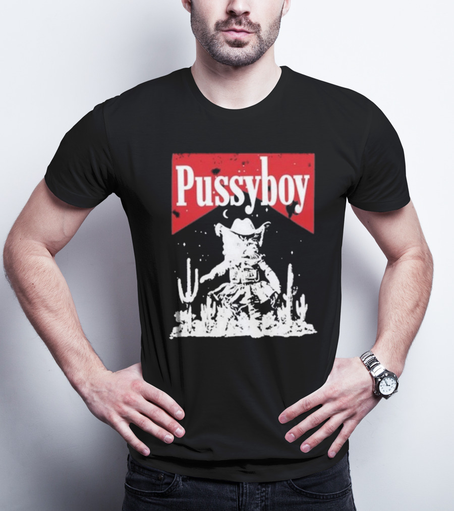 Ezramichelmusic Pussyboy Western Cat Cactus Night Scene T-Shirt