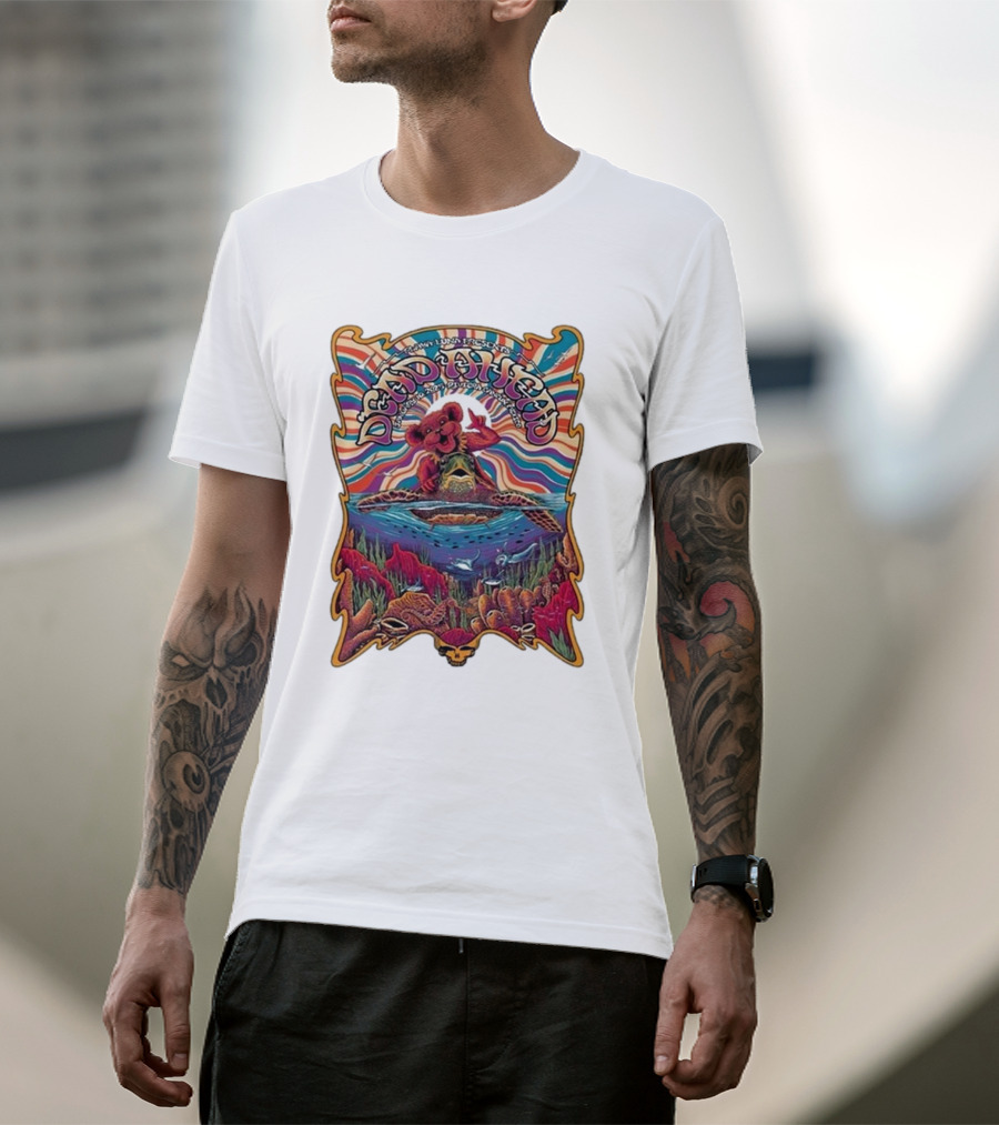 Dead Ahead Festival January 10 2025 Riviera Cancún Mexico Vibrant Turtle And Dancing Bear Psychedelic T-Shirt