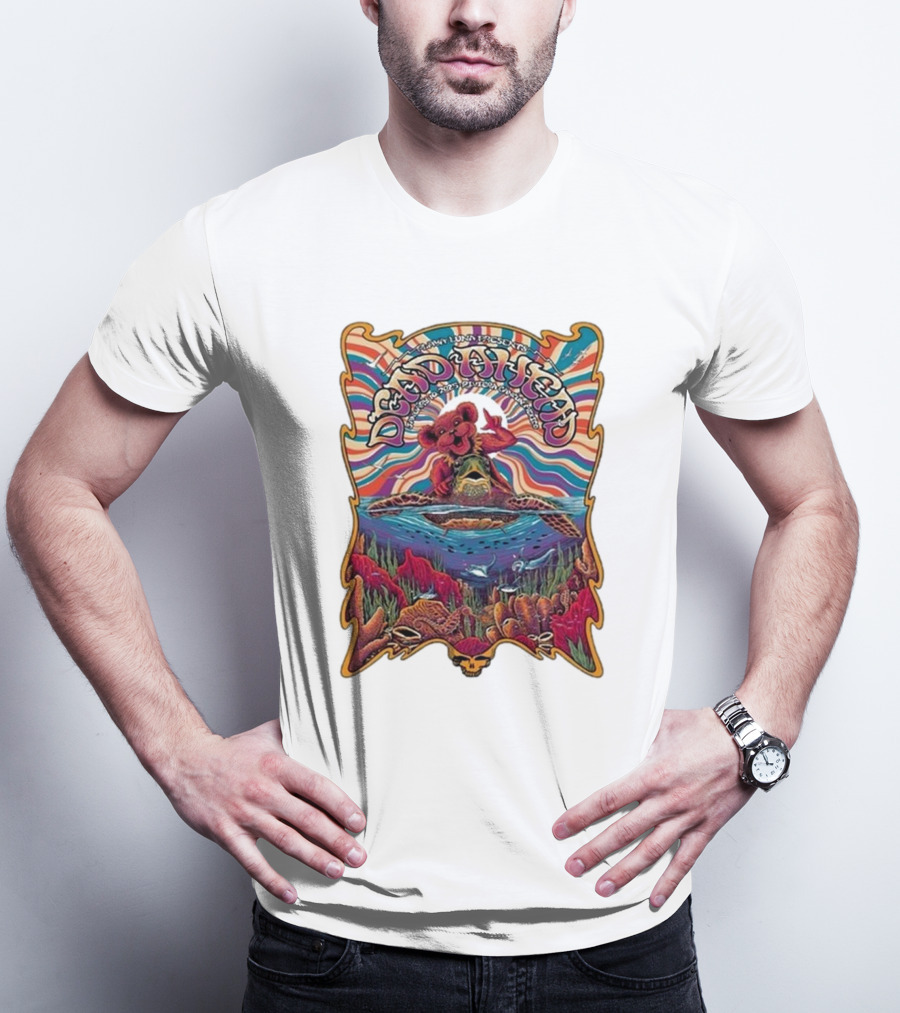 Dead Ahead Festival January 10 2025 Riviera Cancún Mexico Vibrant Turtle And Dancing Bear Psychedelic T-Shirt